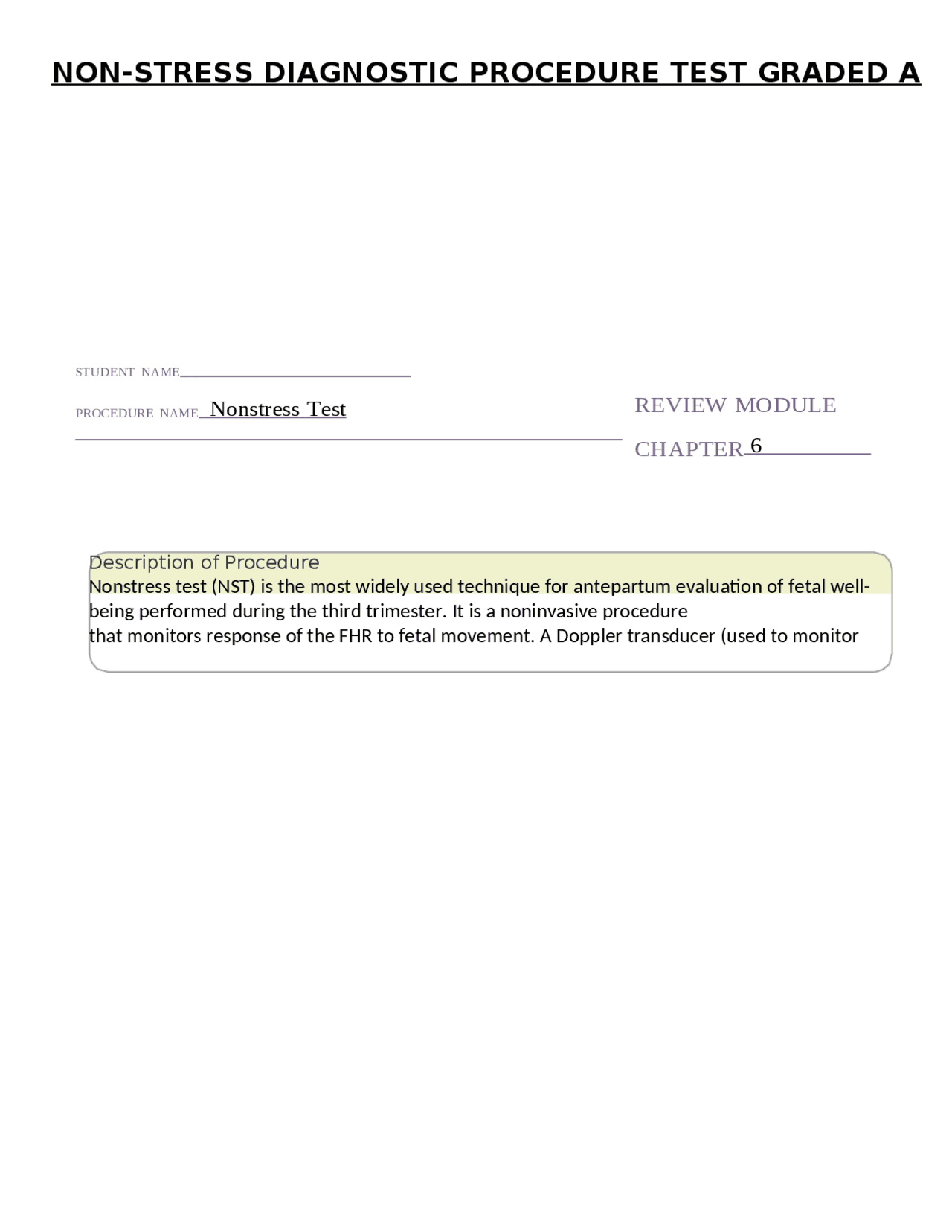 Nonstress Test Procedure for Antepartum Evaluation of Fetal Well-being ...