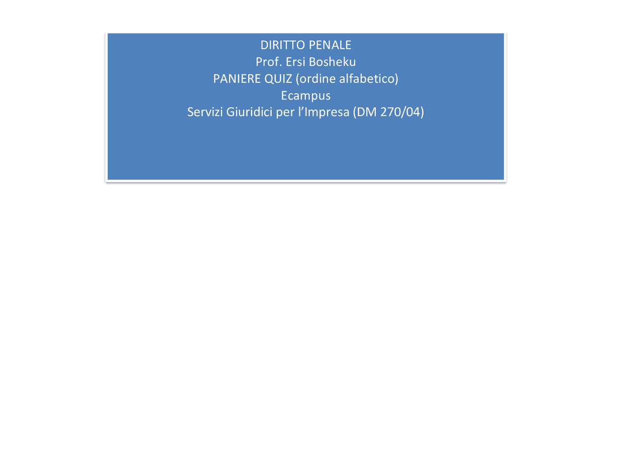 Paniere Quiz Diritto Penale Prof Bozheku Quiz In Ordine Alfabetico