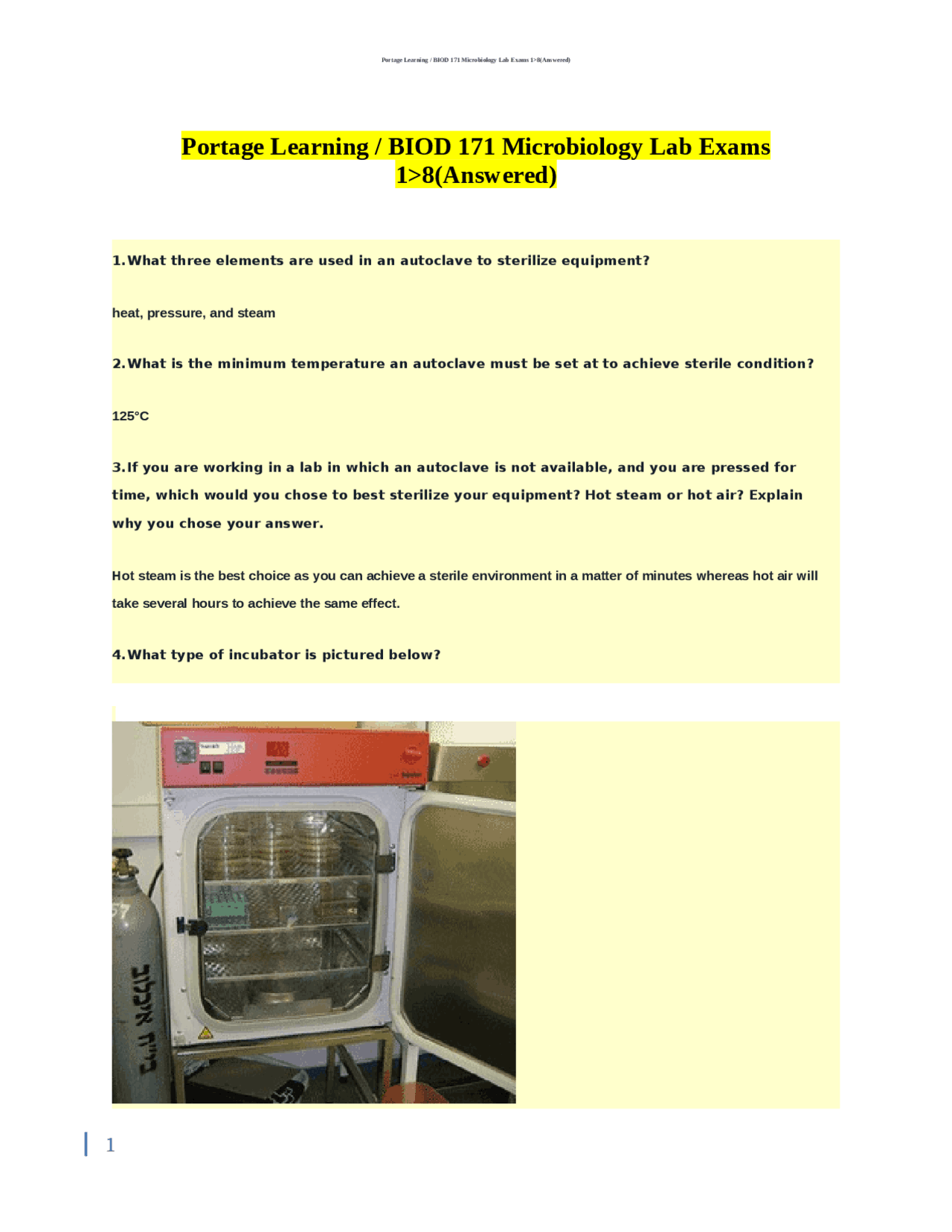 Portage Learning / BIOD 171 Microbiology Lab Exams 1>8(Answered ...