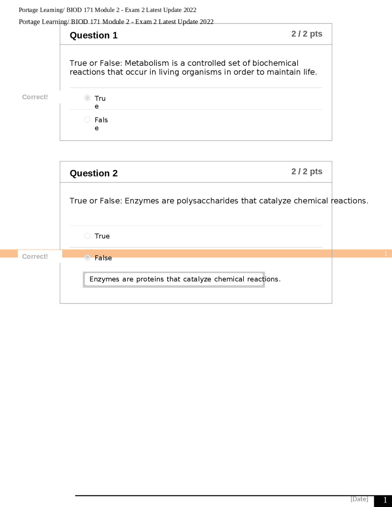 Portage Learning/ BIOD 171 Module 2 - Exam 2 Latest Update 2022 | Exams ...