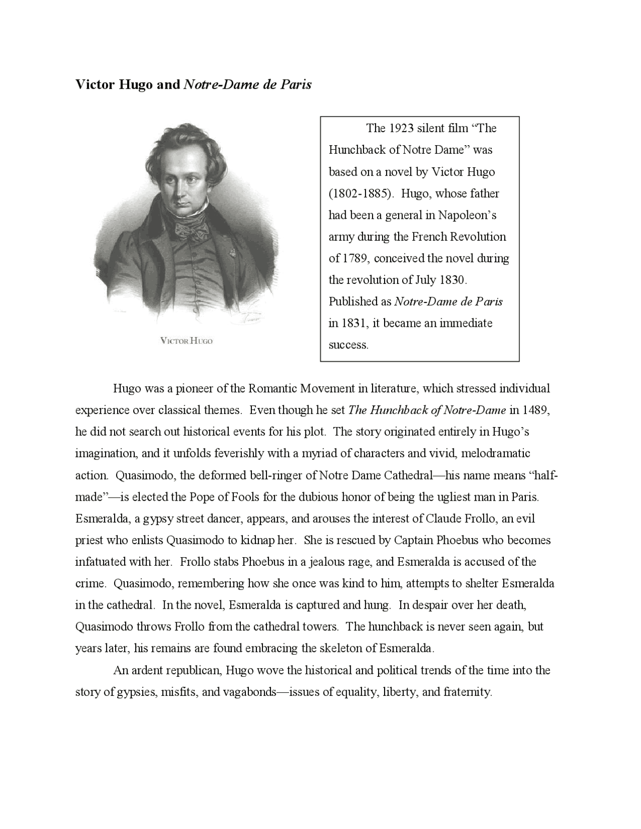 Victor Hugo and NotreDame de Paris | Study notes French Literature ...
