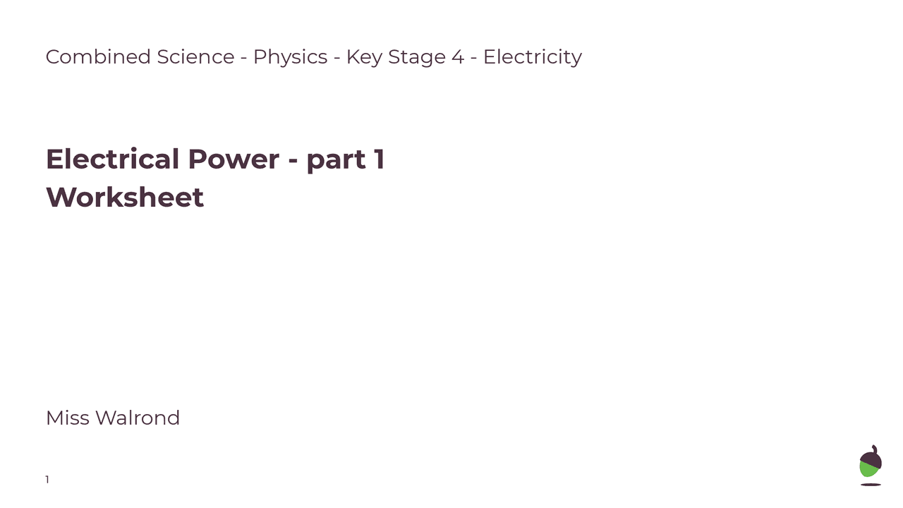 Electrical Power Part 1 Worksheet Lecture Notes Physics Docsity