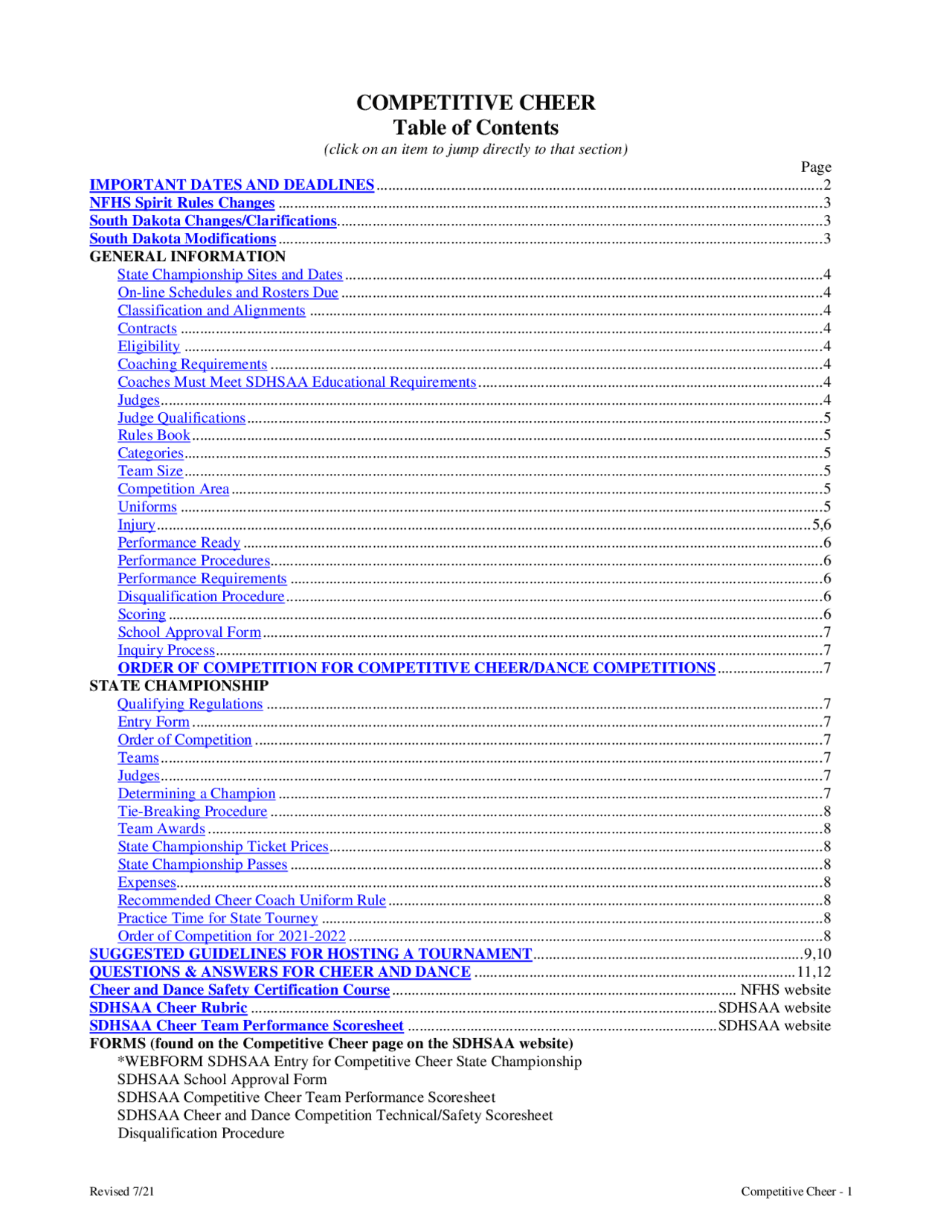 SDHSAA Competitive Cheer Rules and Guidelines | Study notes Dance | Docsity