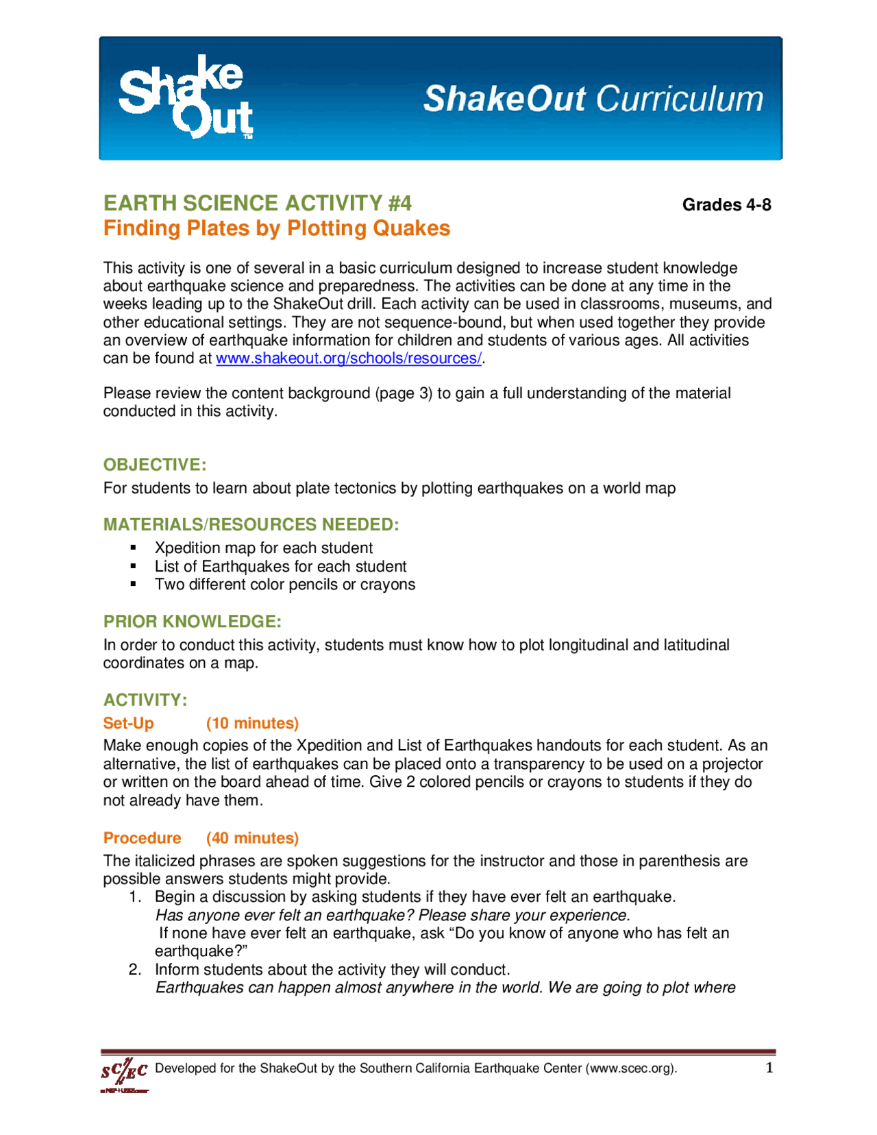 EARTH SCIENCE ACTIVITY #4 Finding Plates by Plotting ... | Study notes ...