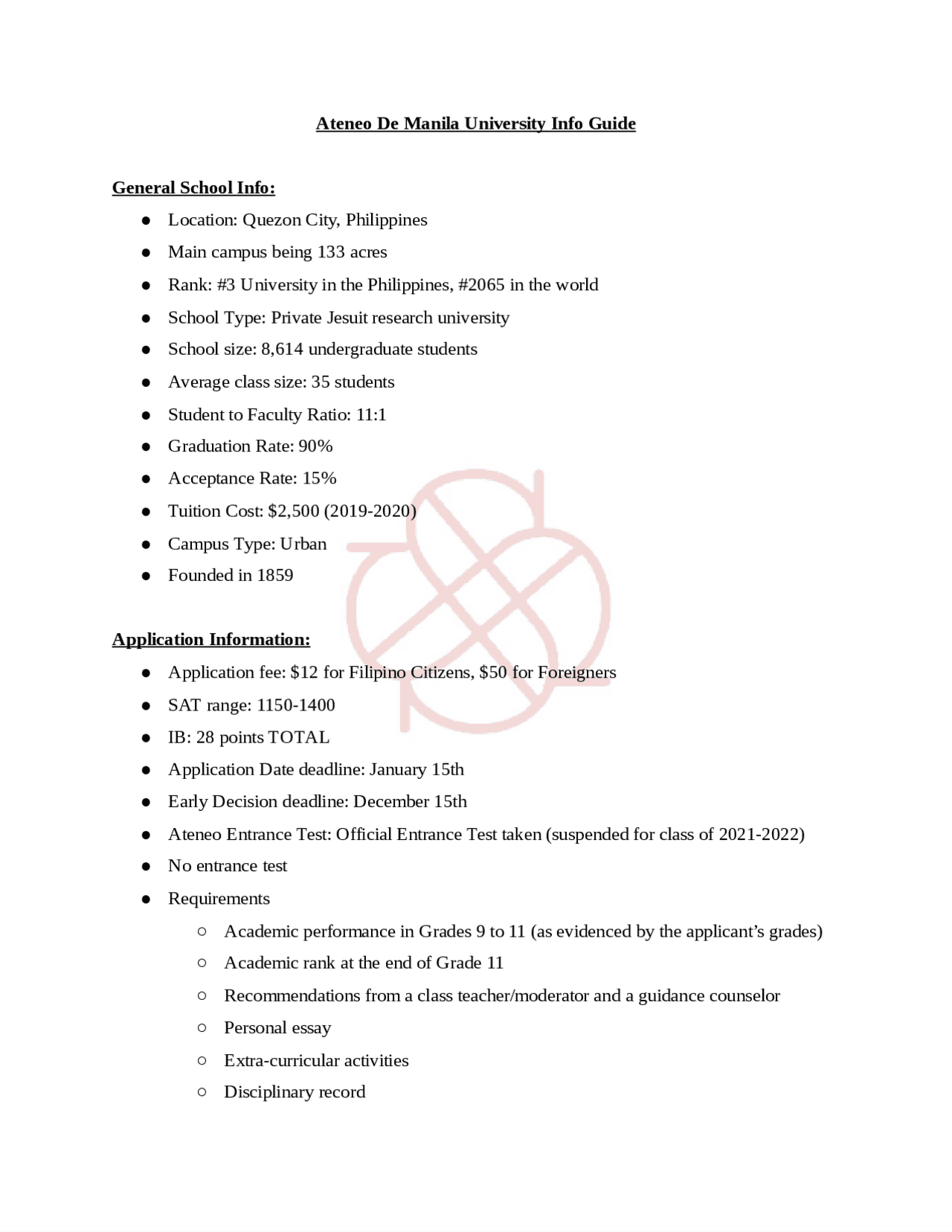 Ateneo De Manila University Info Guide | Exams Humanities | Docsity