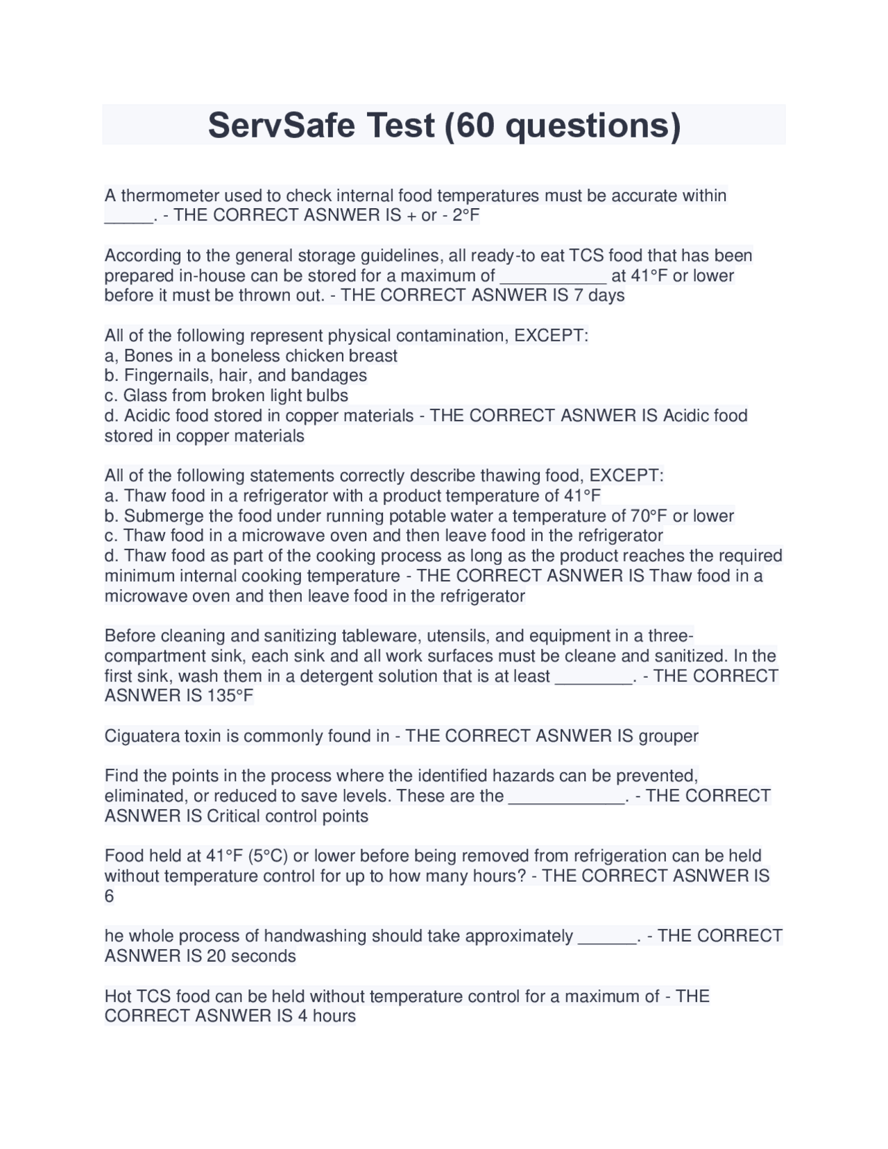 Servsafe Questions And Answers Servsafe Manager Practice Tes Servsafe Questions And Answers Servsafe Manager Practice Tes