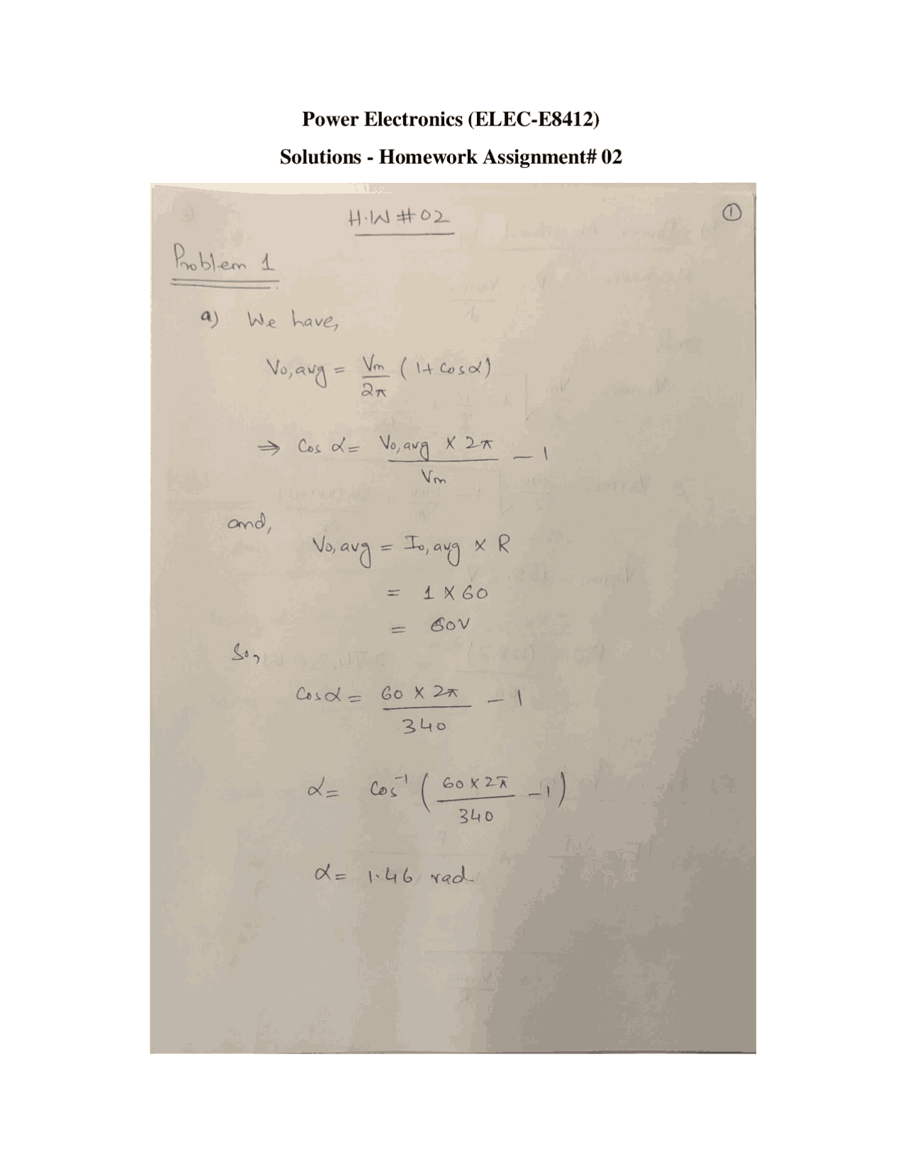 Power Electronics (ELEC-E8412) Solutions | Exams Power Electronics | Docsity