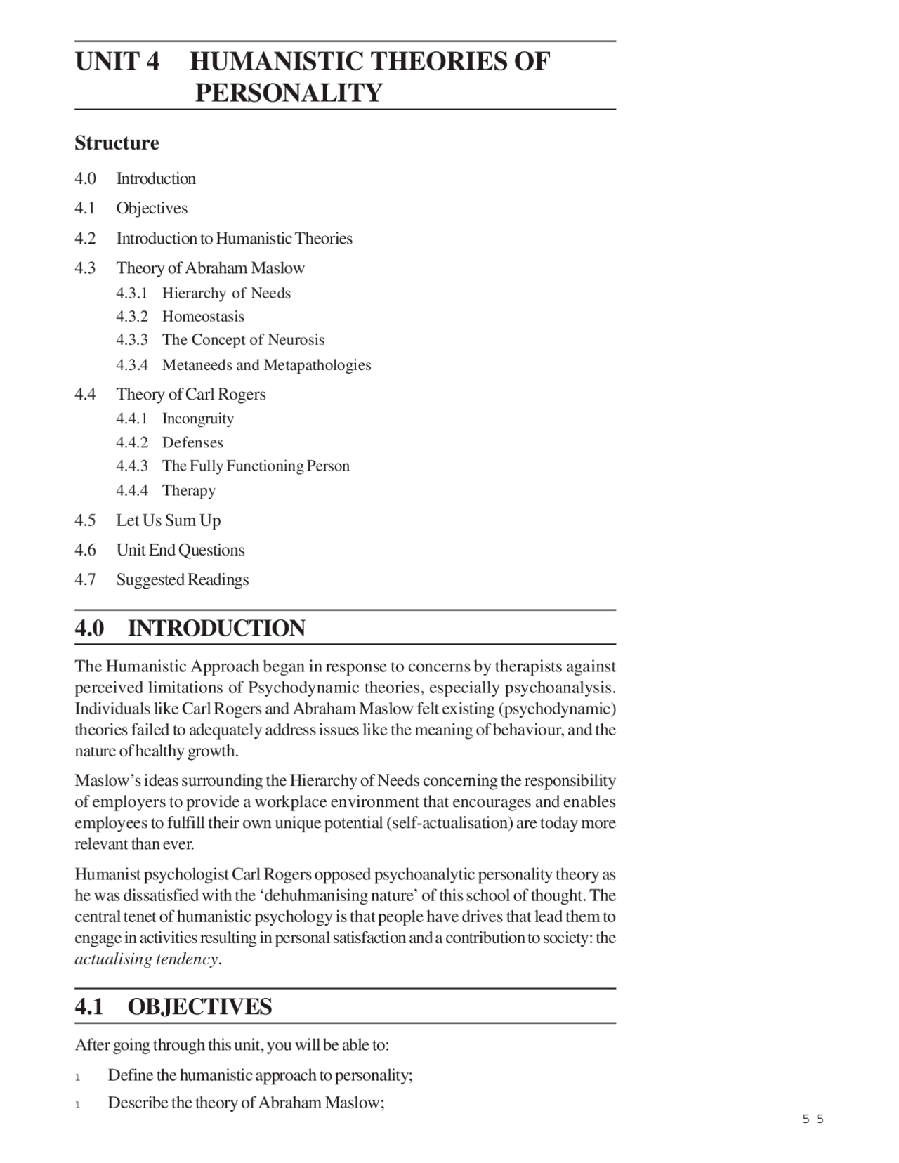 UNIT 4 HUMANISTIC THEORIES OF PERSONALITY | Slides Psychoanalysis | Docsity