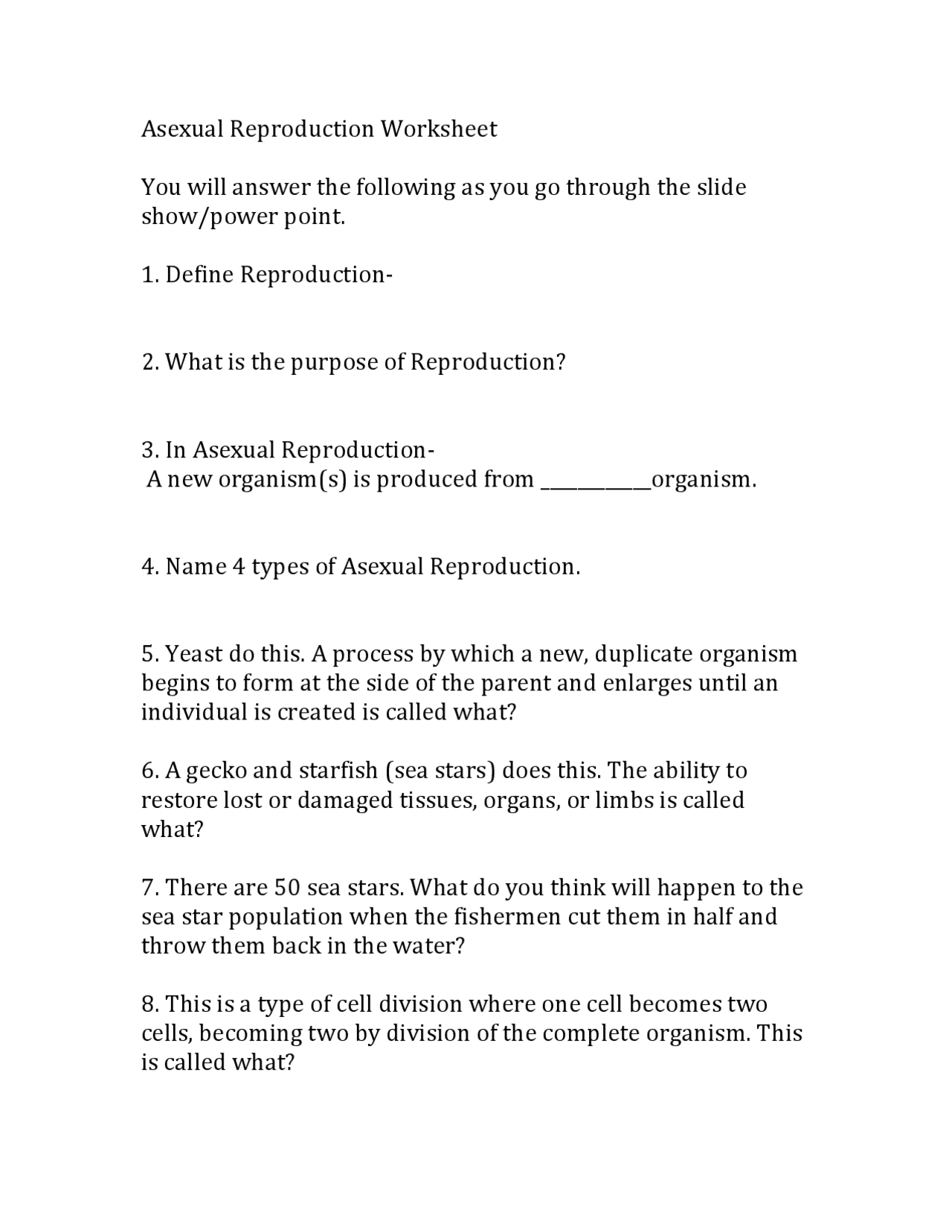 Asexual Reproduction Worksheet Answers Asexual And Sexual Reproduction