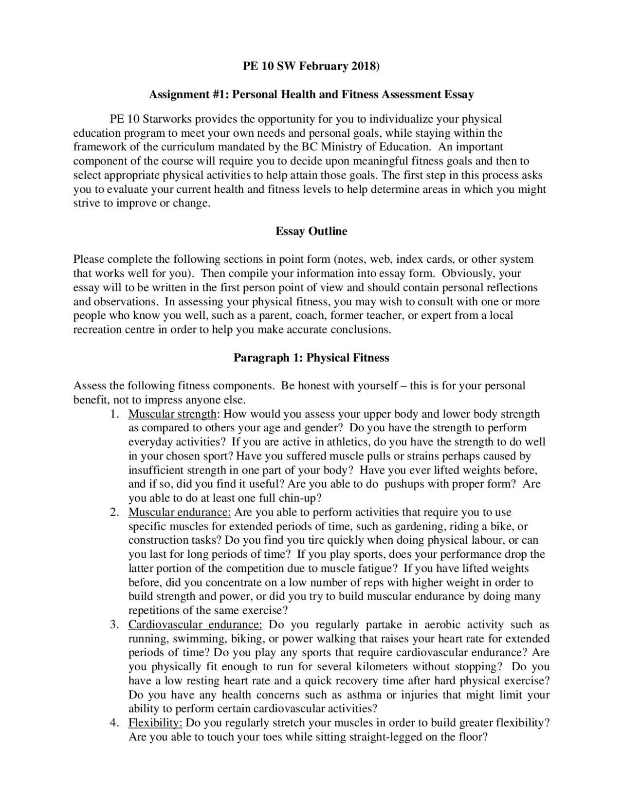Personal Health and Fitness Assessment: A Comprehensive Guide for PE 10 ...
