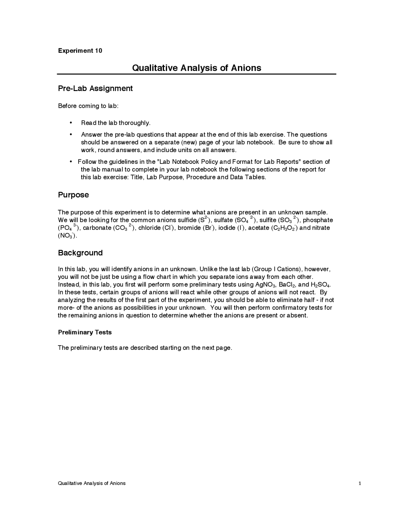 Qualitative Analysis of Anions | Assignments Reasoning | Docsity