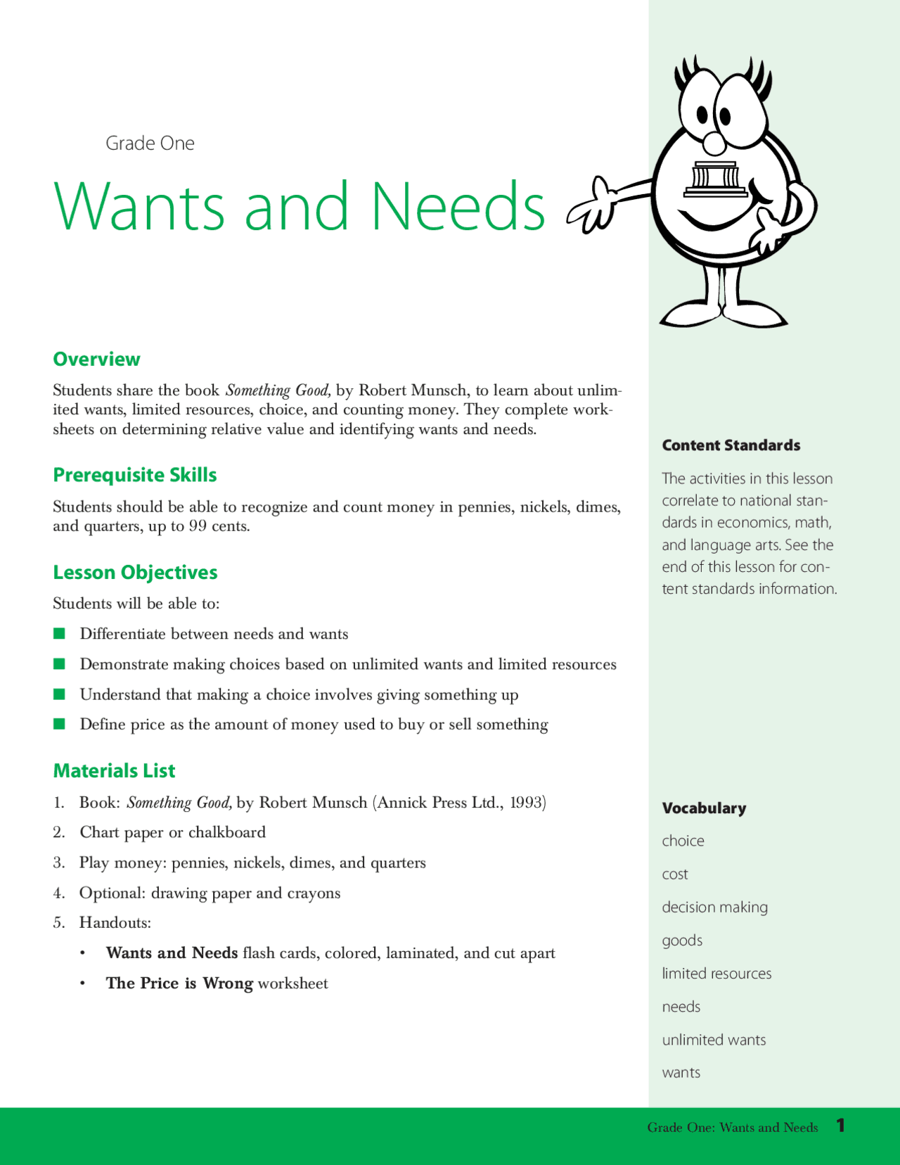 Grade One: Understanding Wants and Needs with Robert Munsch's ...