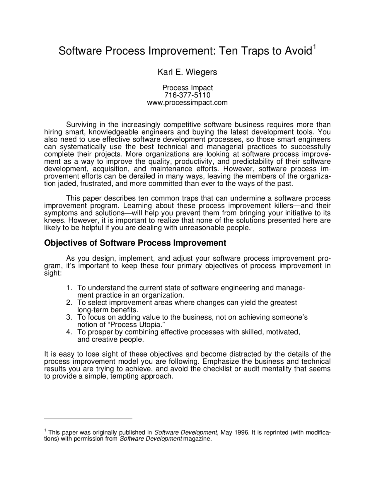 Software Process Improvement: Ten Traps to Avoid | Study notes Business ...