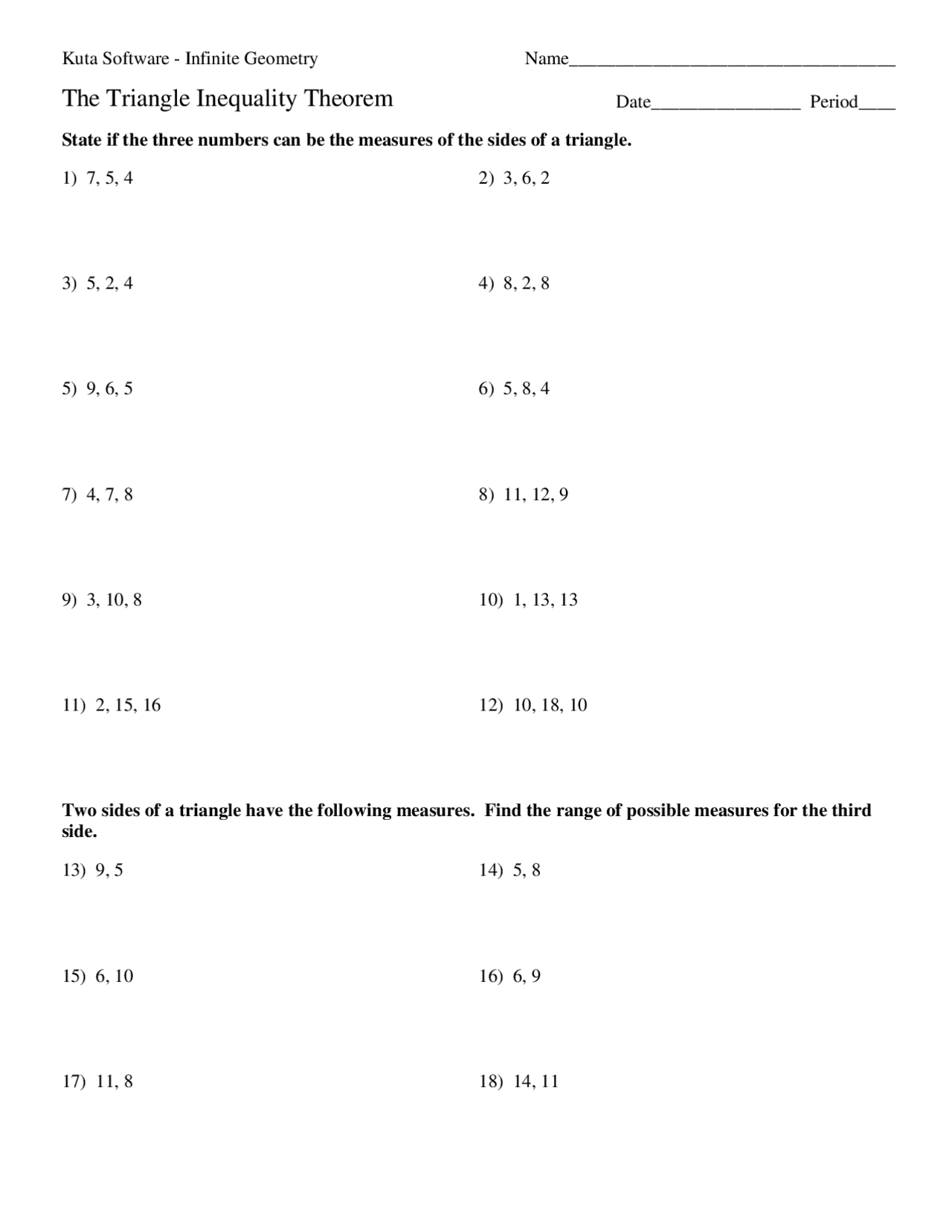 5-The Triangle Inequality Theorem | Exercises Geometry | Docsity