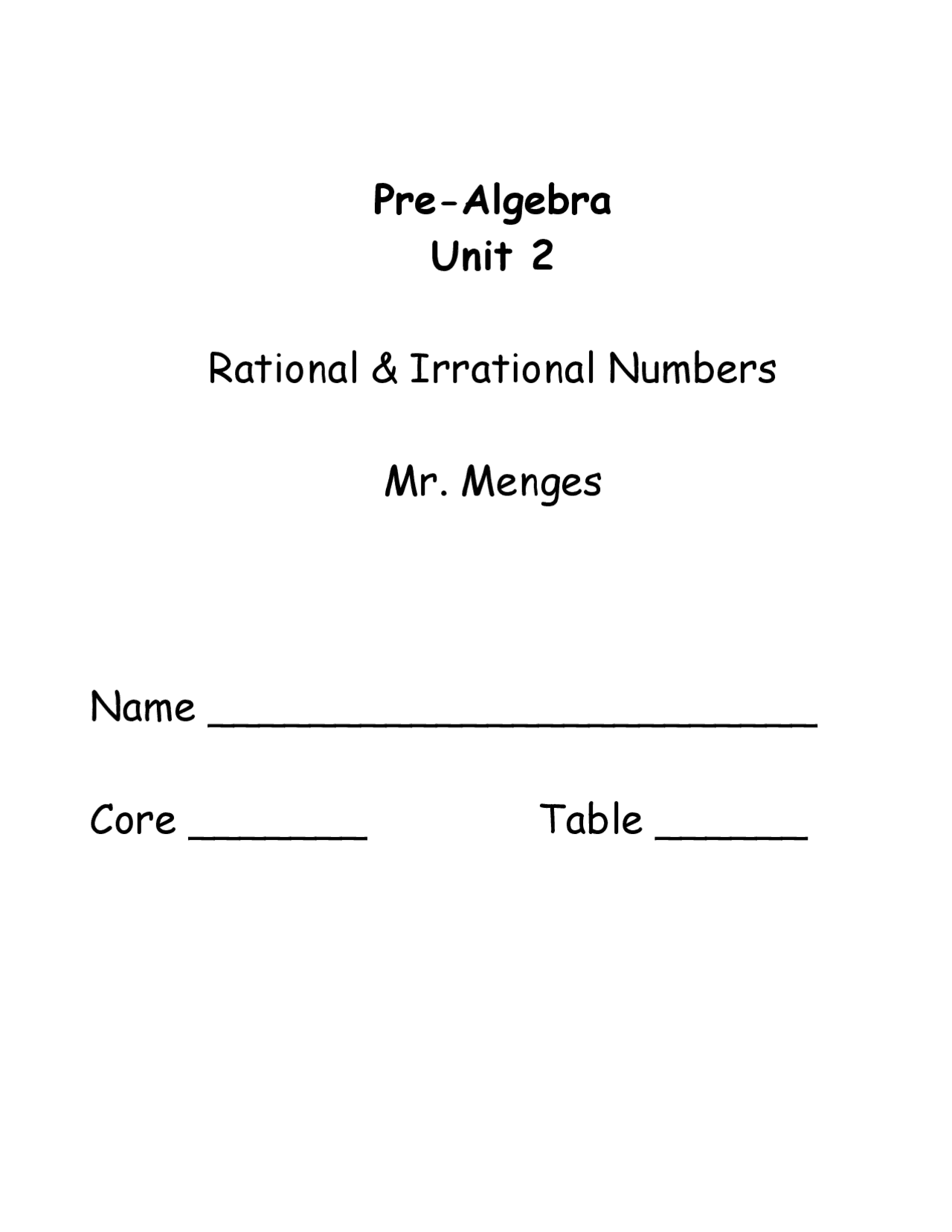 Pre-Algebra Unit 2 Rational & Irrational Numbers Mr. Menges ... | Study ...