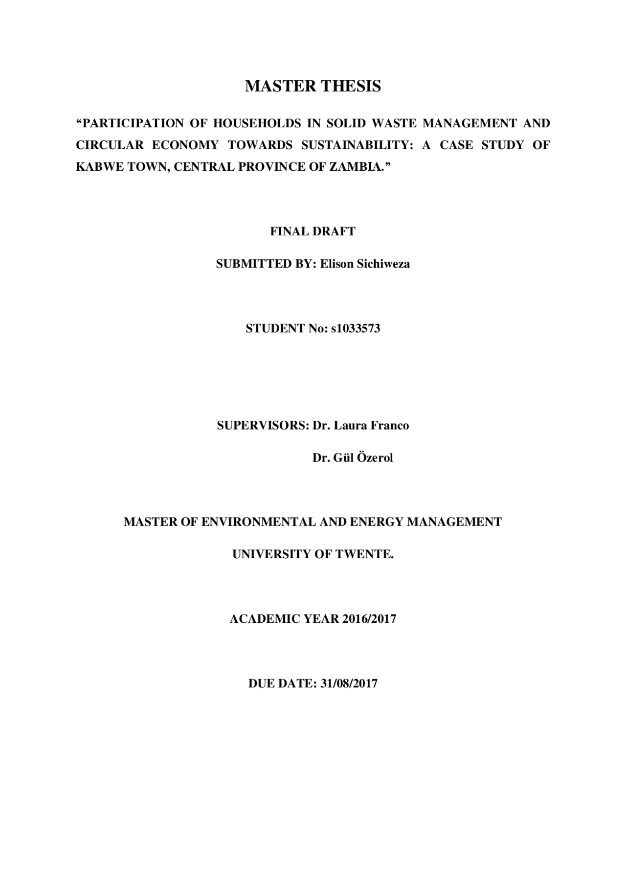 MASTER THESIS | Slides Waste Management | Docsity