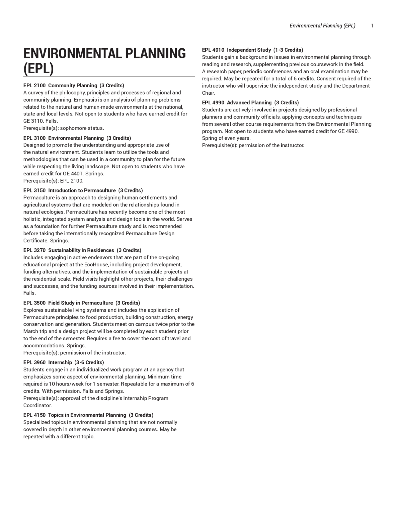 Environmental Planning (EPL) | Exams Philosophy | Docsity
