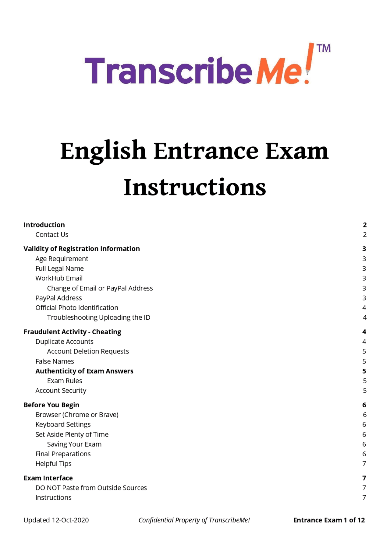 English Entrance Exam Instructions | Study notes English Philology ...
