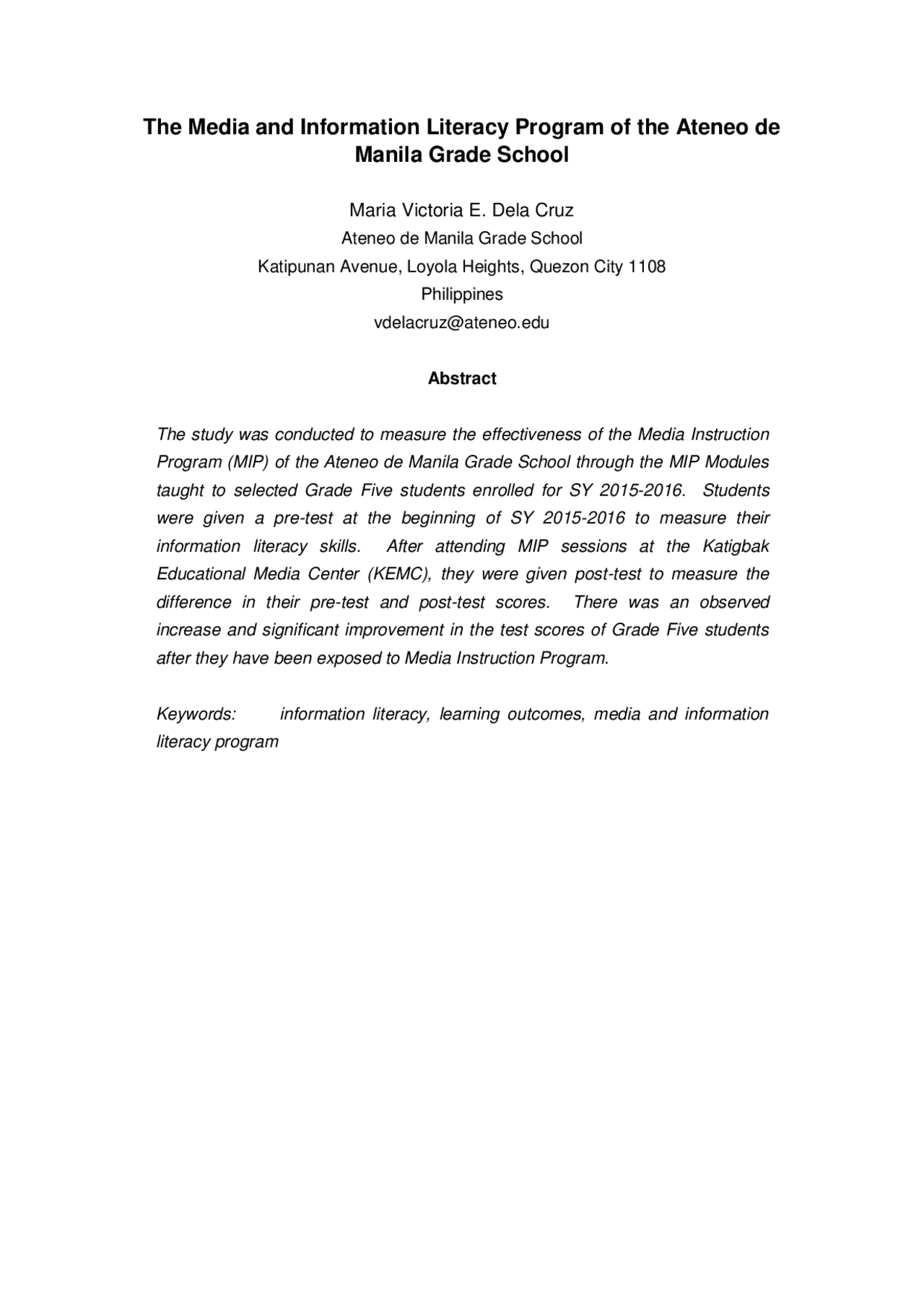 The Media and Information Literacy Program of the Ateneo de ... | Study ...