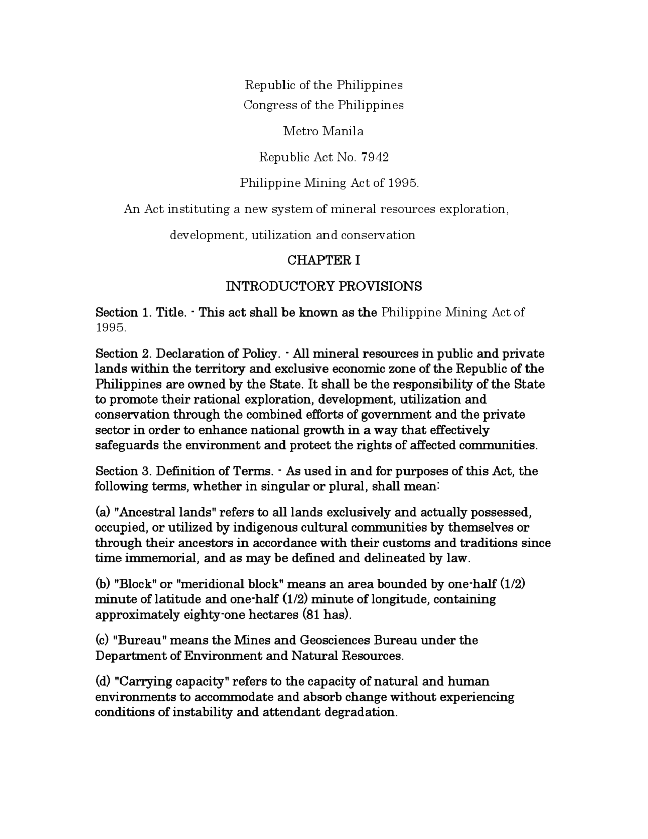 Mining Act 1995.pdf | Study notes Environmental Management | Docsity