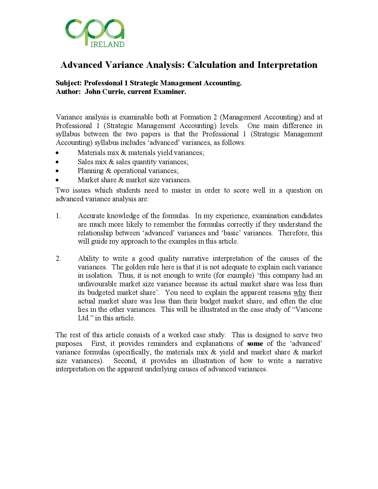 Advanced Variance Analysis Calculation And Interpretation Slides