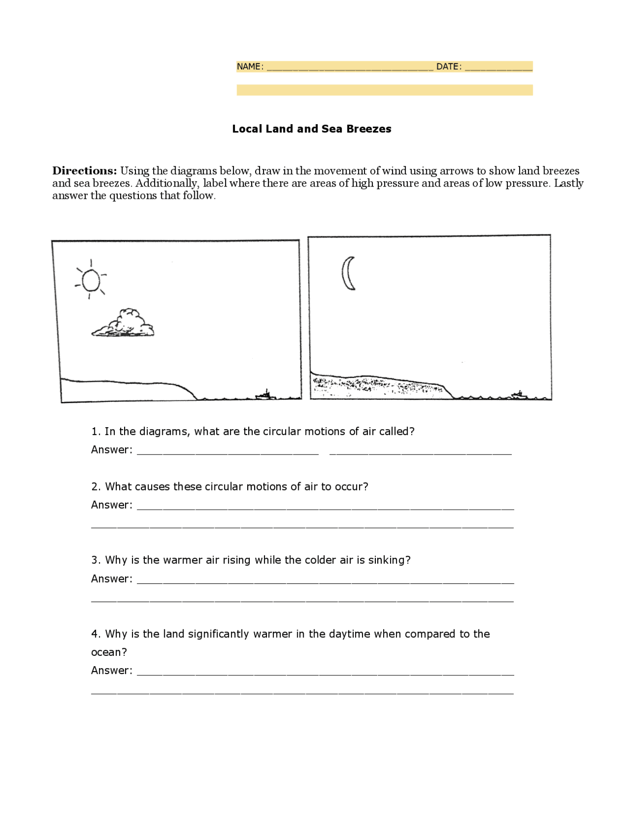 land and sea breeze worksheet | Schemes and Mind Maps Earth Sciences ...
