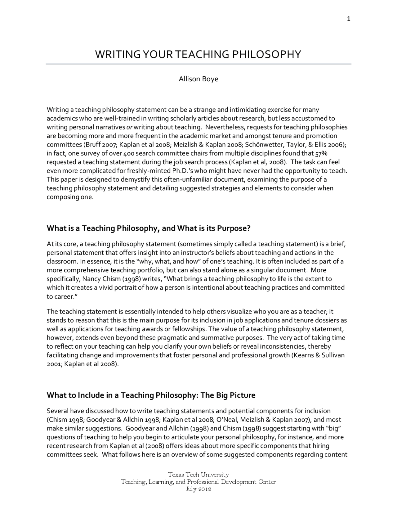 College Teaching Philosophy Statement Examples