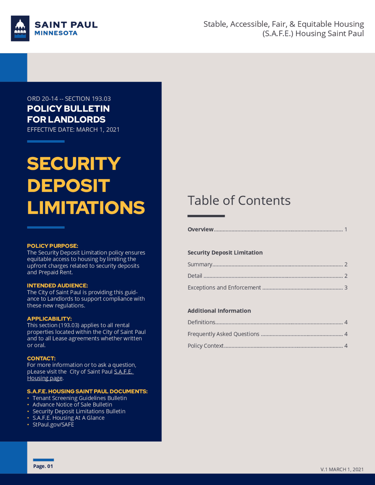 Security Deposit Limitations Policy Bulletin | Study notes Law | Docsity