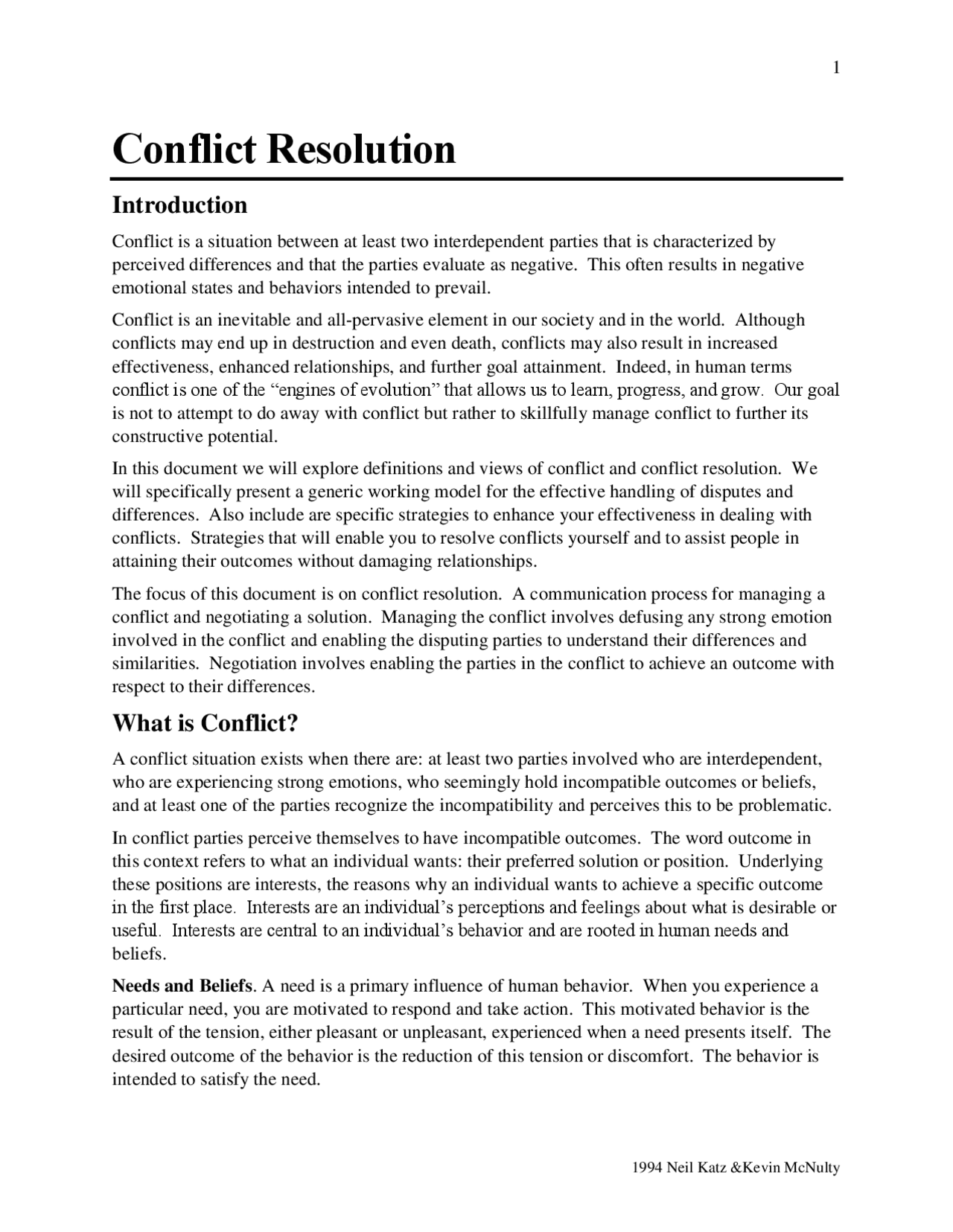 Conflict Resolution | Exams Psychology - Docsity