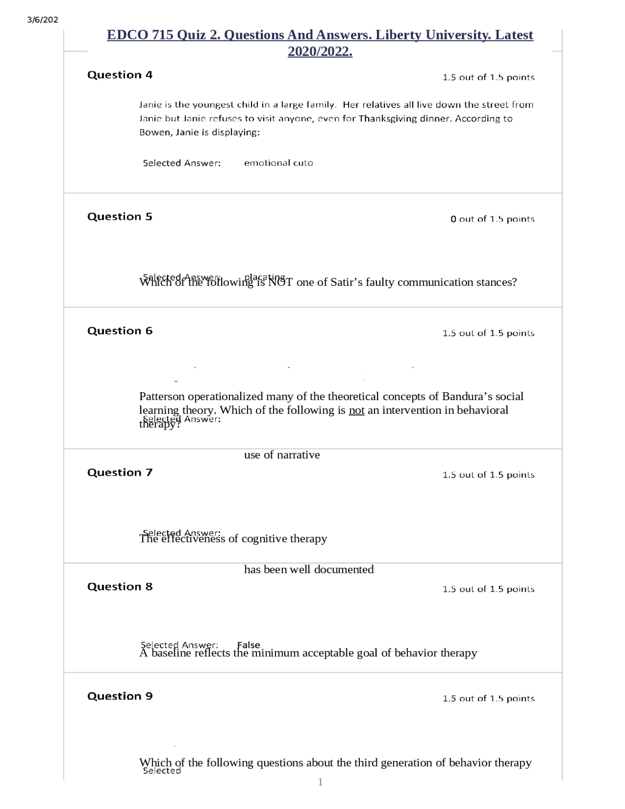 Edco 715 Quiz 2 Questions And Answers Liberty University Latest 2020 21 Exams Nursing Docsity