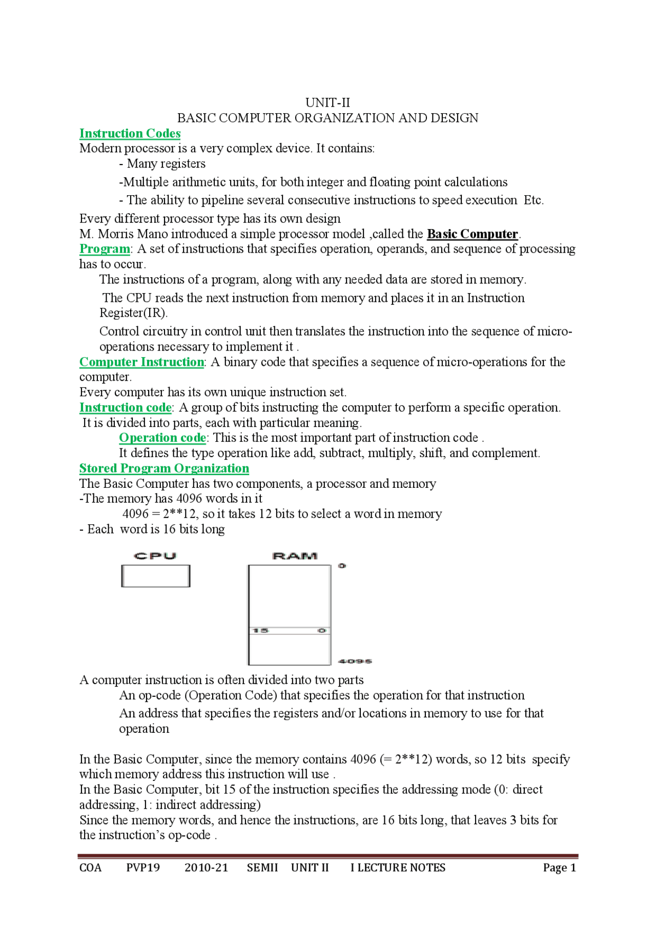Unit Ii Basic Computer Organization And Design Schemes And Mind Maps