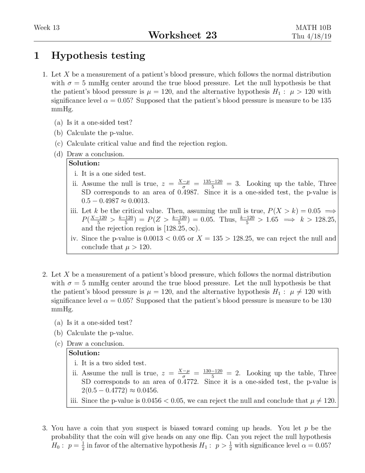 Hypothesis Testing Worksheet