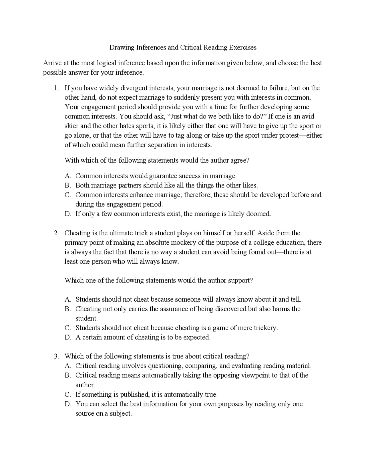 Drawing Inferences and Critical Reading Exercises | Dispense Geologia ...