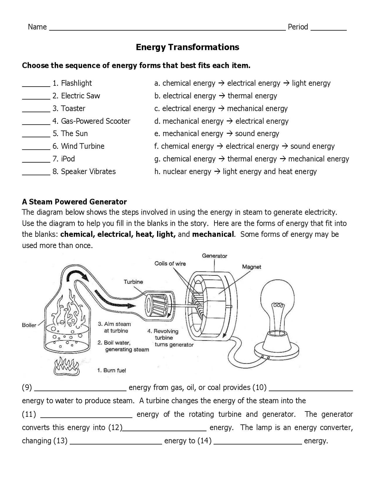 Energy Transformations Worksheet: Identifying Energy Forms | Exams ...