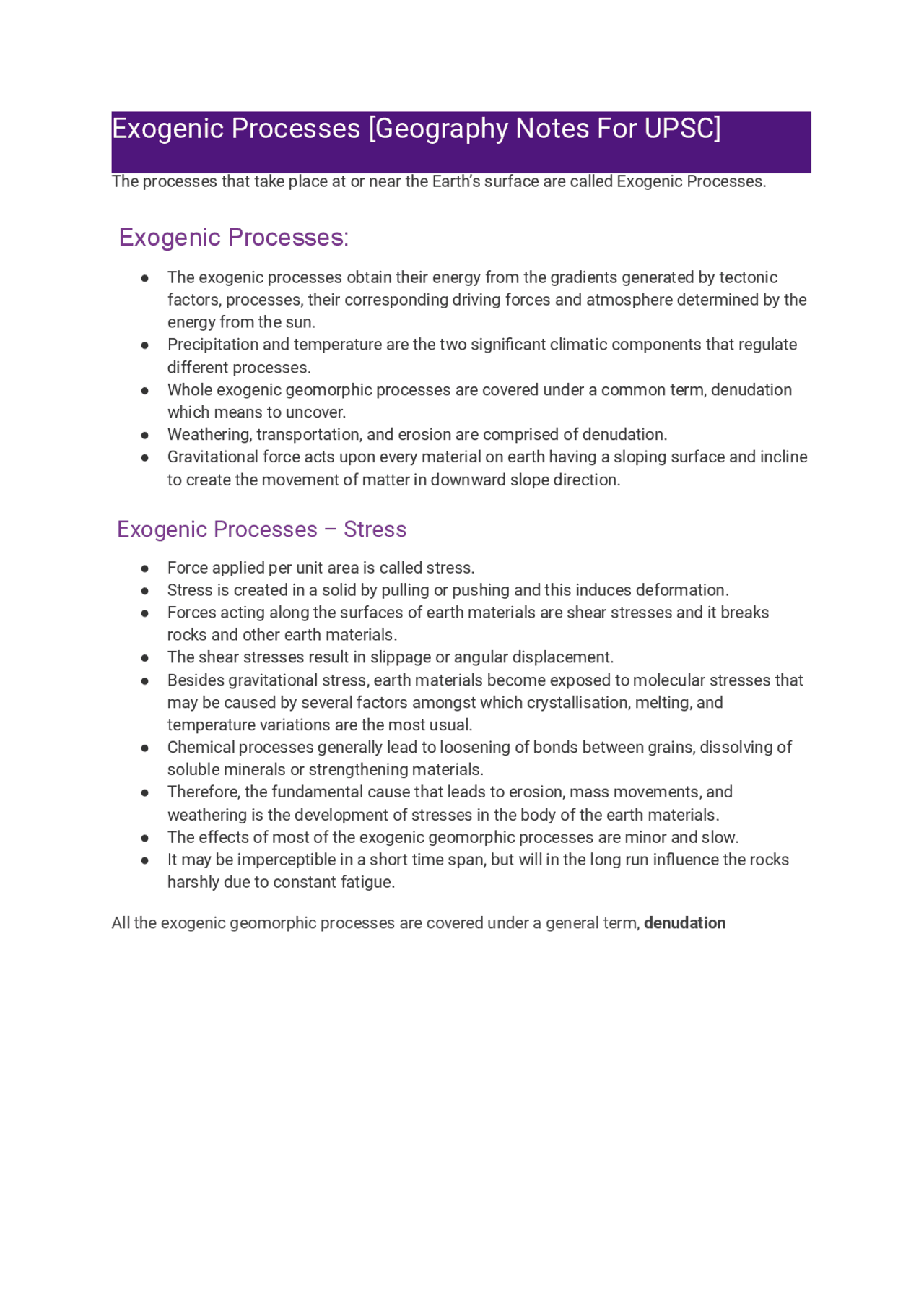 Exogenic Processespdf Lecture Notes Geography Docsity