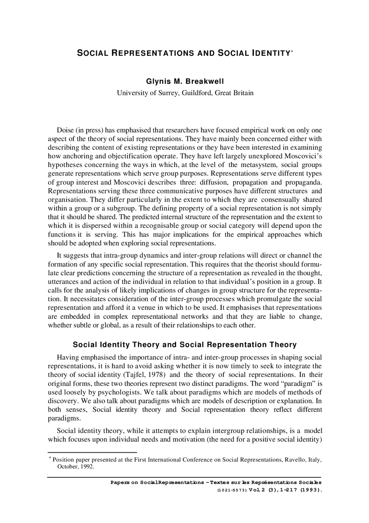 Social representations and social identity | Lecture notes Social ...