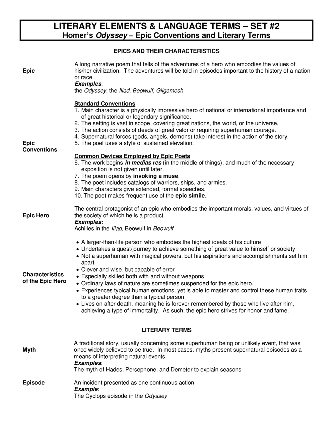 Odyssey Epic Characteristics and Literary Terms | Study notes History ...