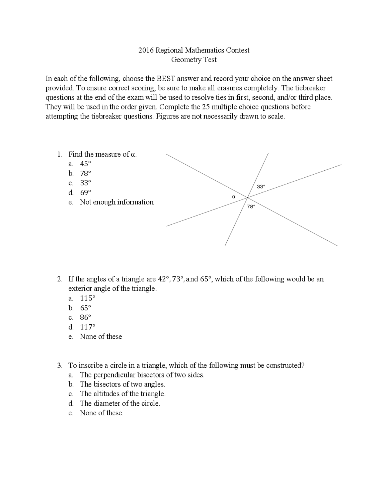 2016 Regional Mathematics Contest Geometry Exam | Study Guides ...