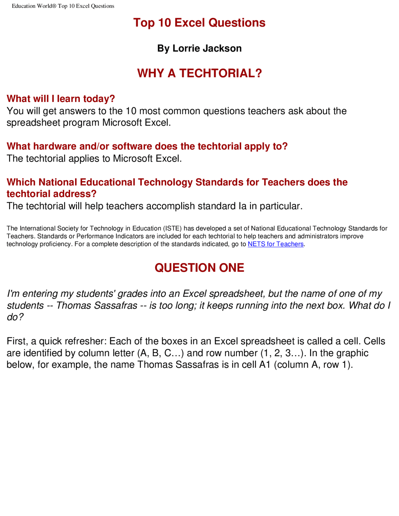 Top 10 Excel Questions - By Lorrie Jackson | Study Guides, Projects ...