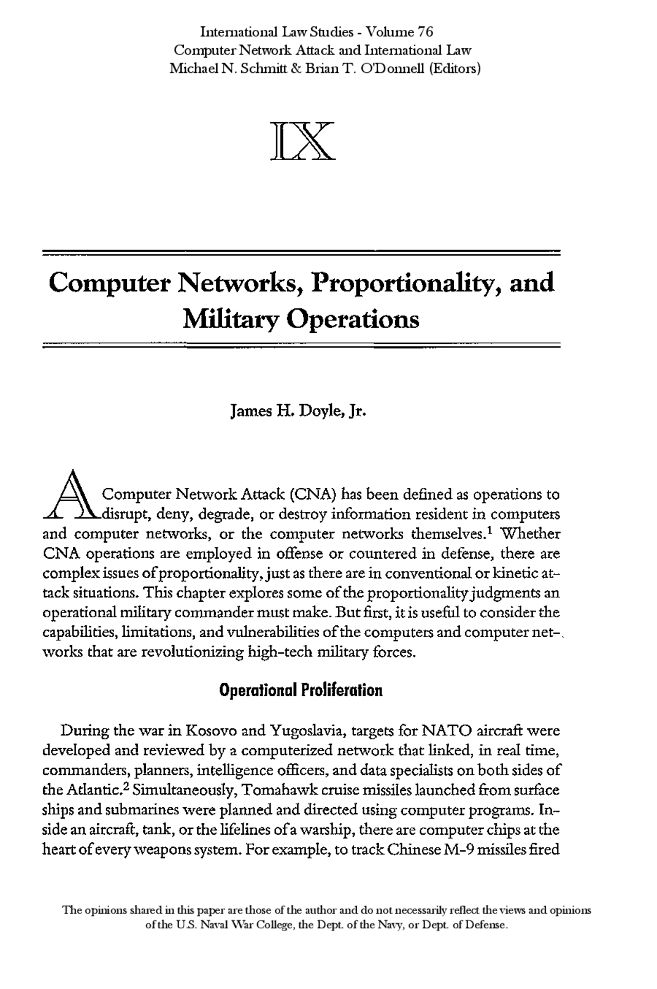 Computer Networks Proportionality And Military Operations Exams Computer Networks Docsity