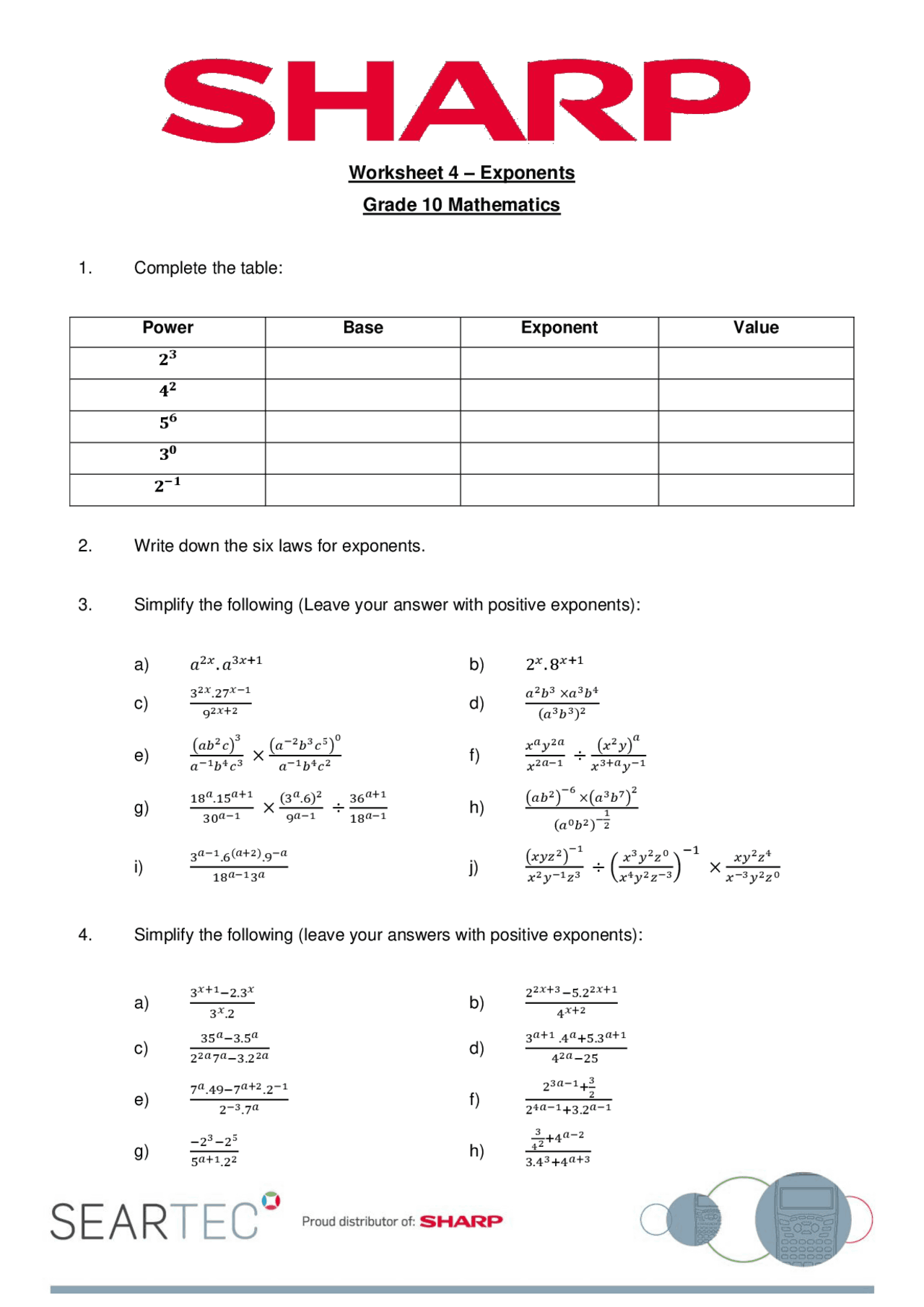 Exponents Worksheets Grade 10 Evaluate Expressions Involving Exponents