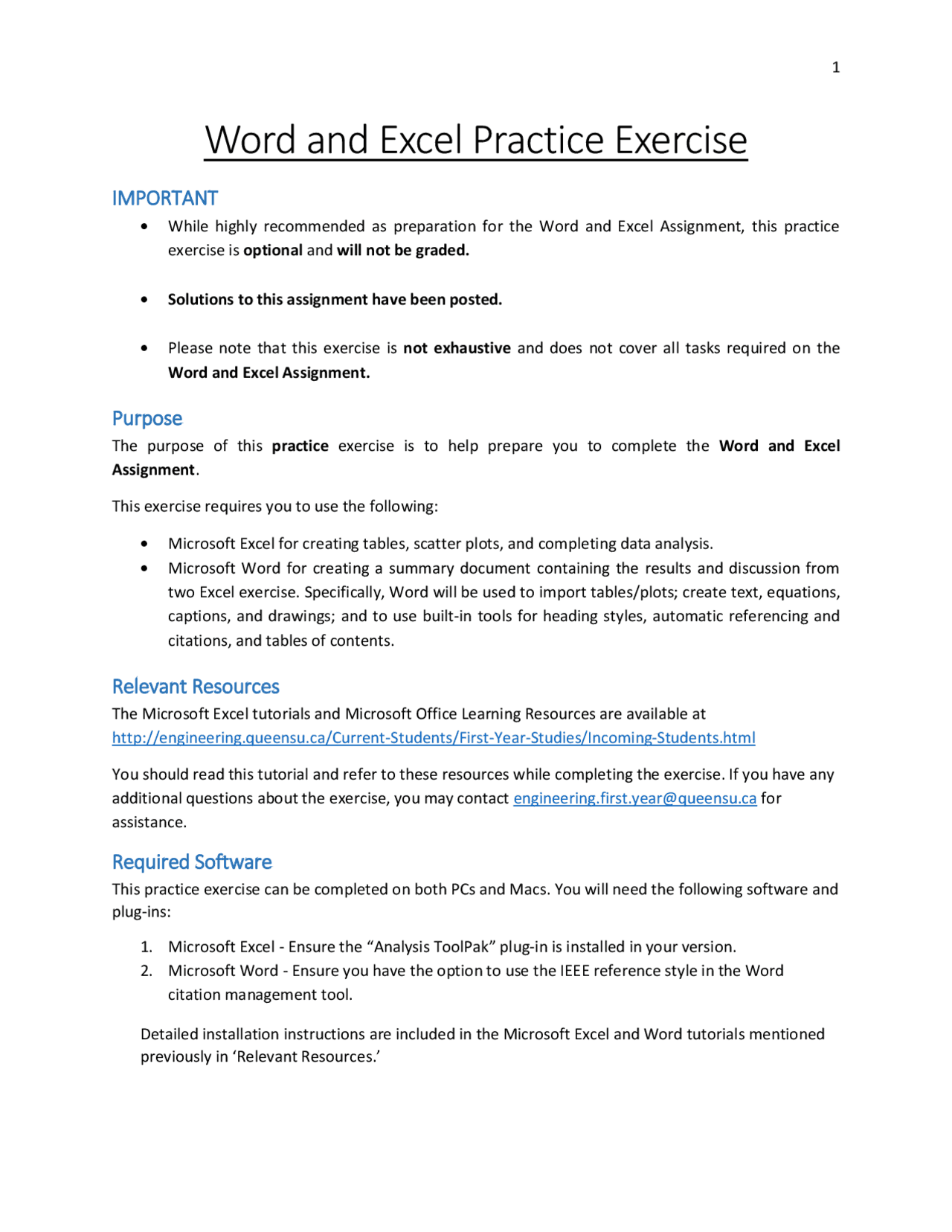 Word And Excel Practice Exercise Slides Engineering Docsity
