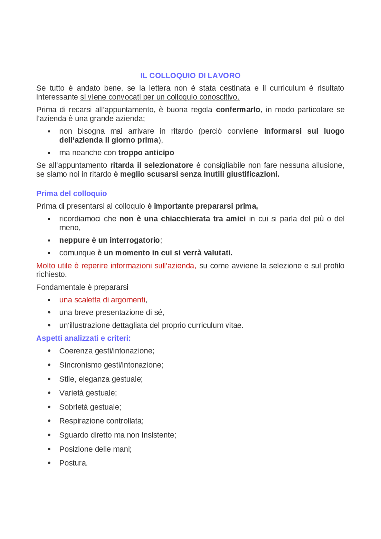 Colloquio Di Lavoro Criteri Appunti Di Psicologia Docsity