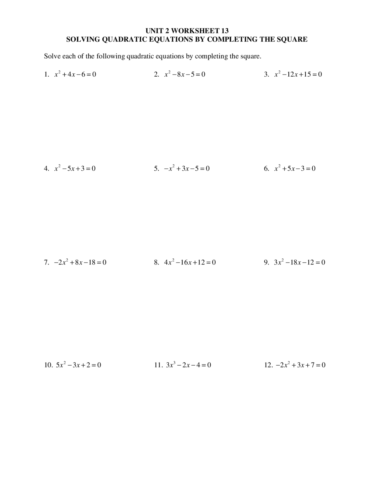 Unit 2 Worksheet 13 Solving Quadratic Equations Summaries Pre