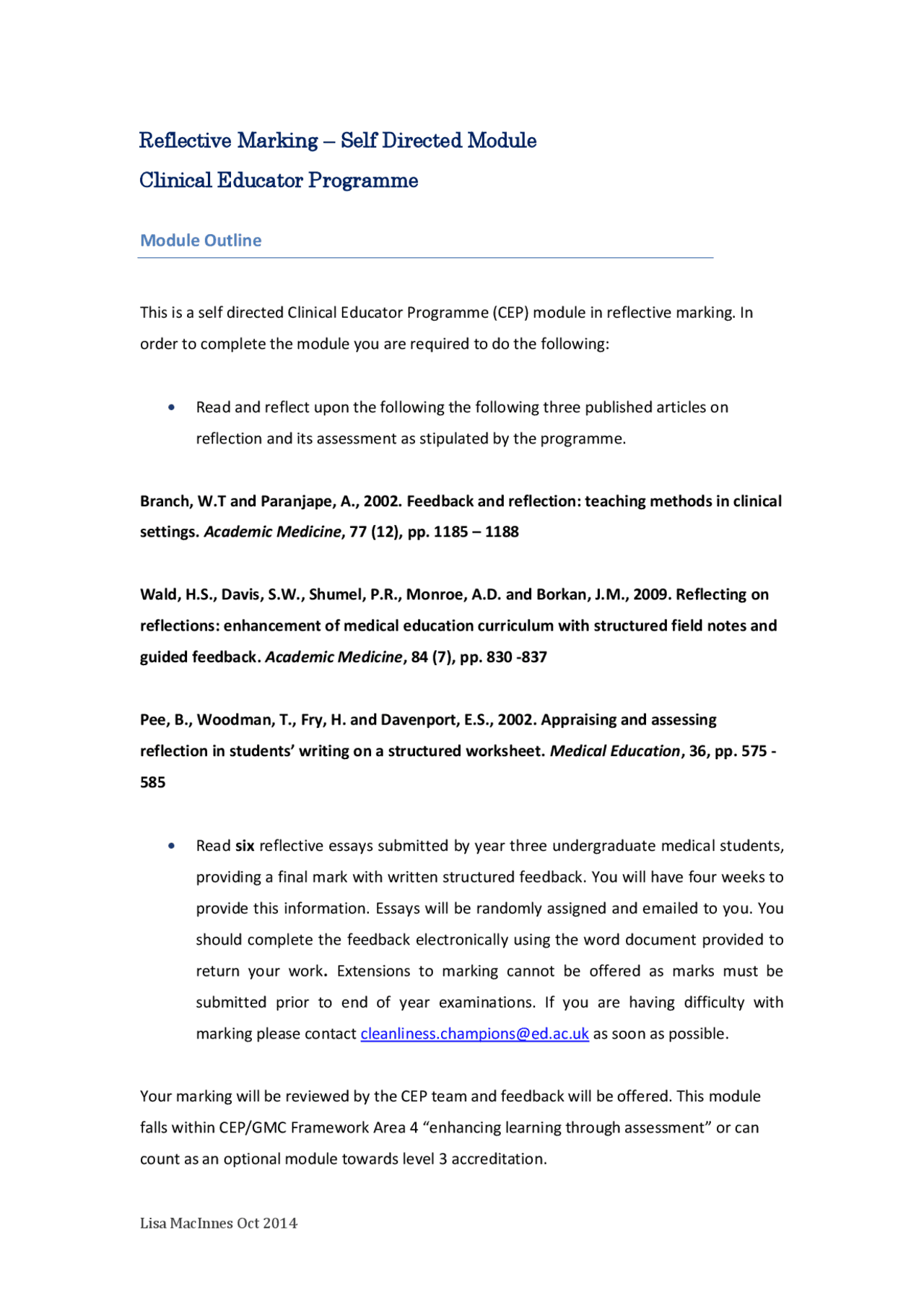 Reflective Marking – Self Directed Module Clinical Educator ...