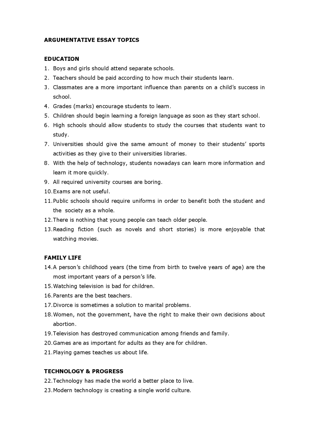 Argumentative essay topics | Study Guides, Projects, Research ...