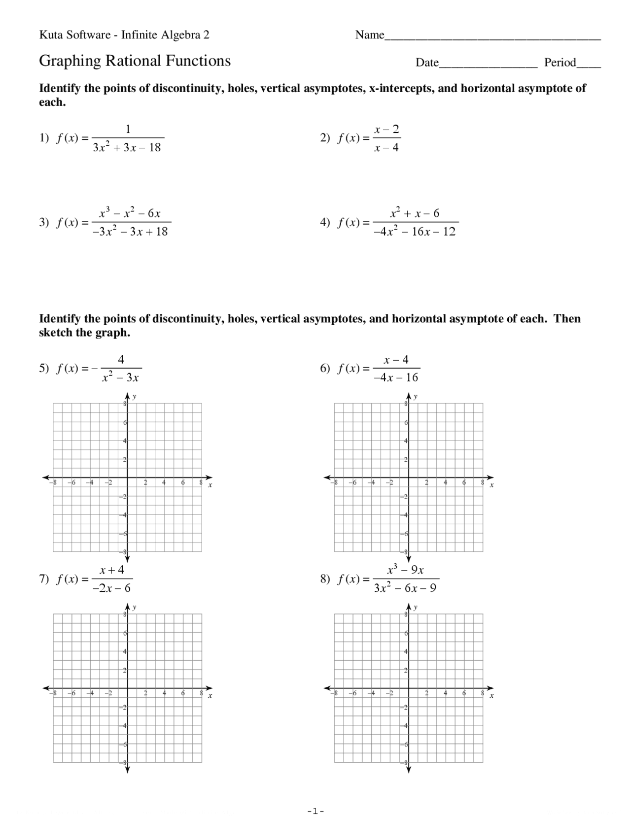 Graphing Rational Functions.ks-ia2 | Lecture notes Algebra | Docsity