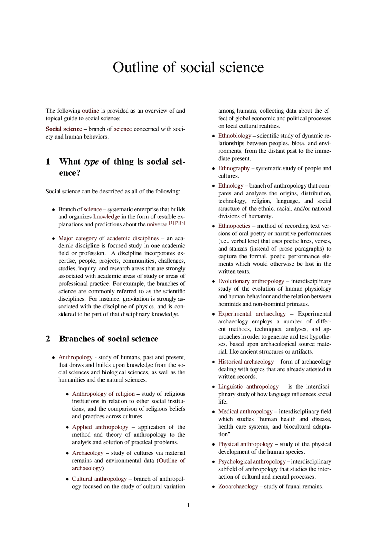 Outline of social science | Exercises Anthropology and Sociology | Docsity