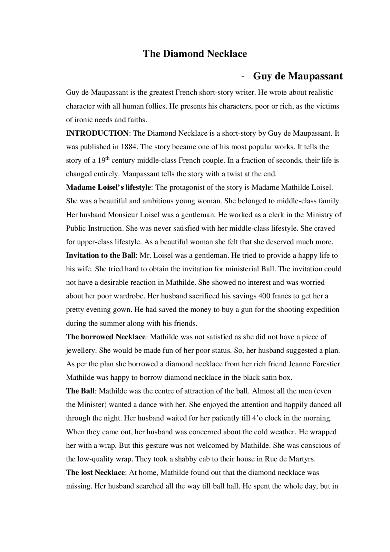 The Diamond Necklace - Guy de Maupassant | Study Guides, Projects ...