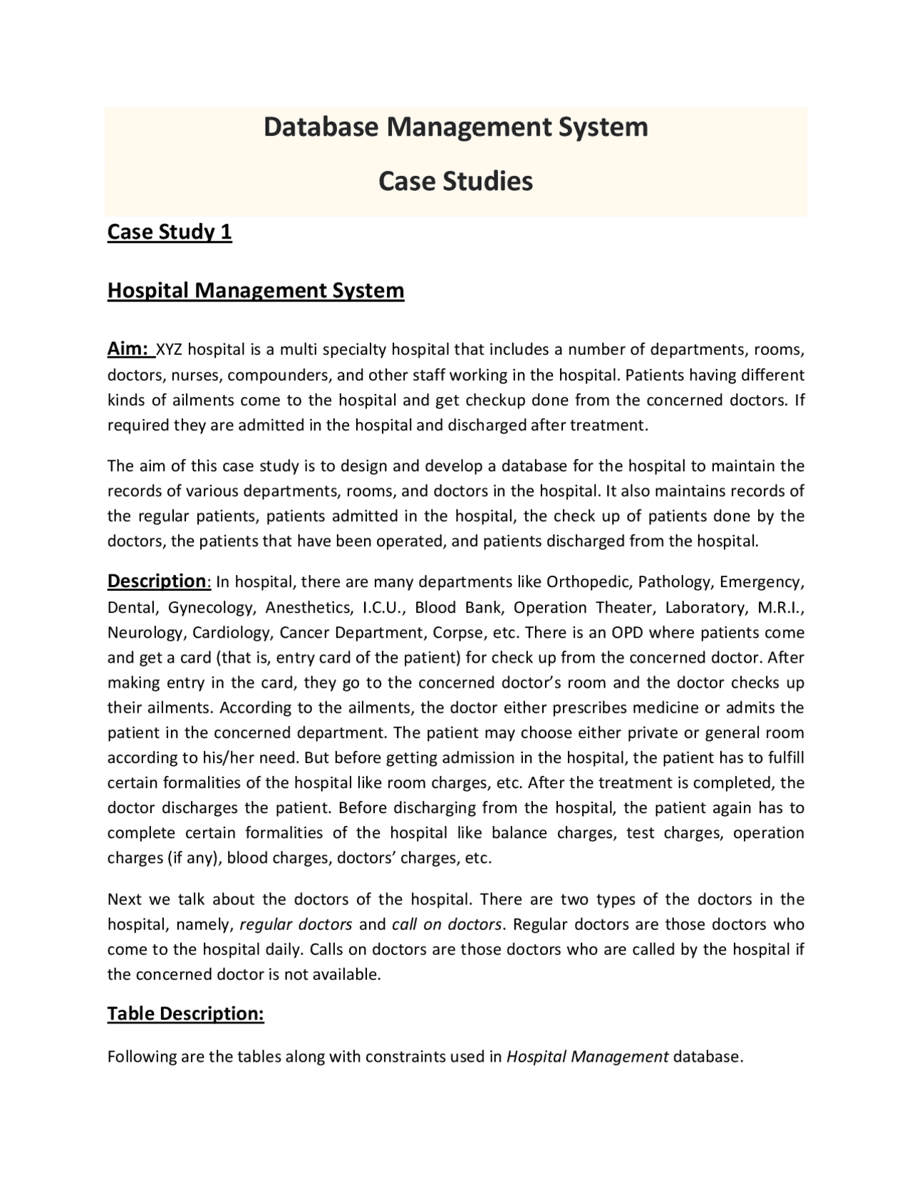 Database Management System Case Studies | Slides Design of Wood Structures | Docsity